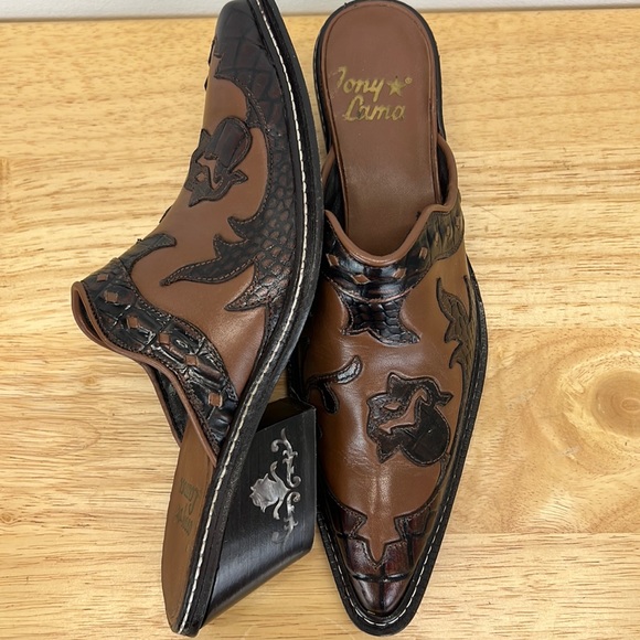 Tony Lama | Shoes | Tony Lama Western Inlay Brown Black Slide Mules ...